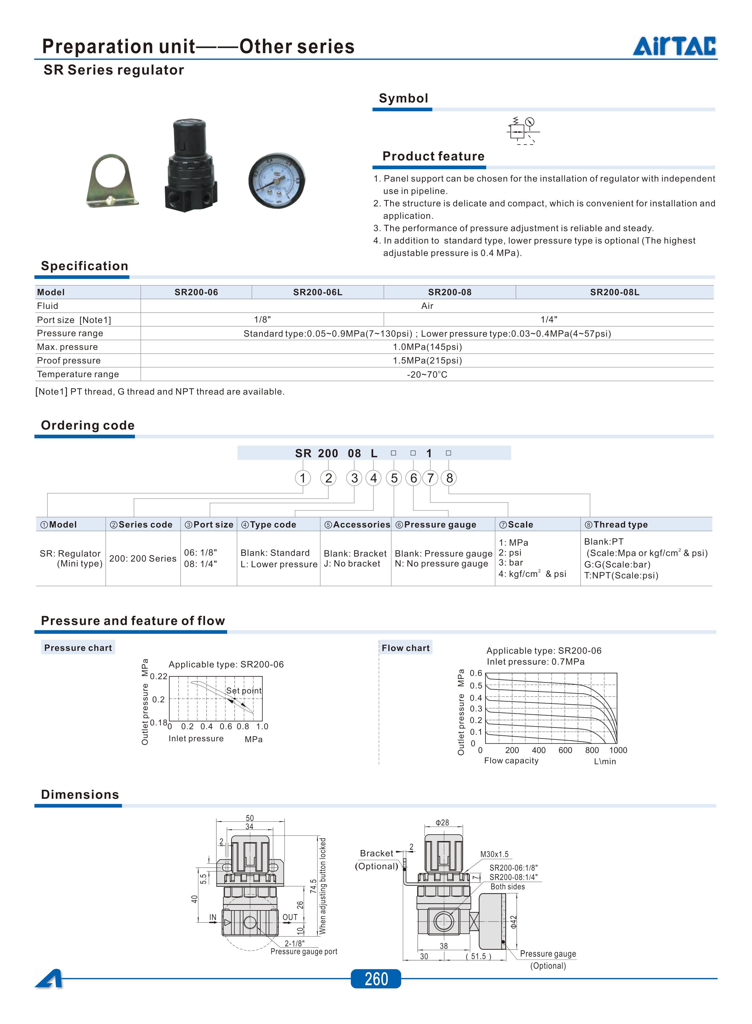 Van điều áp khí nén Airtac SR200-08, Regulator - phulongtools.com